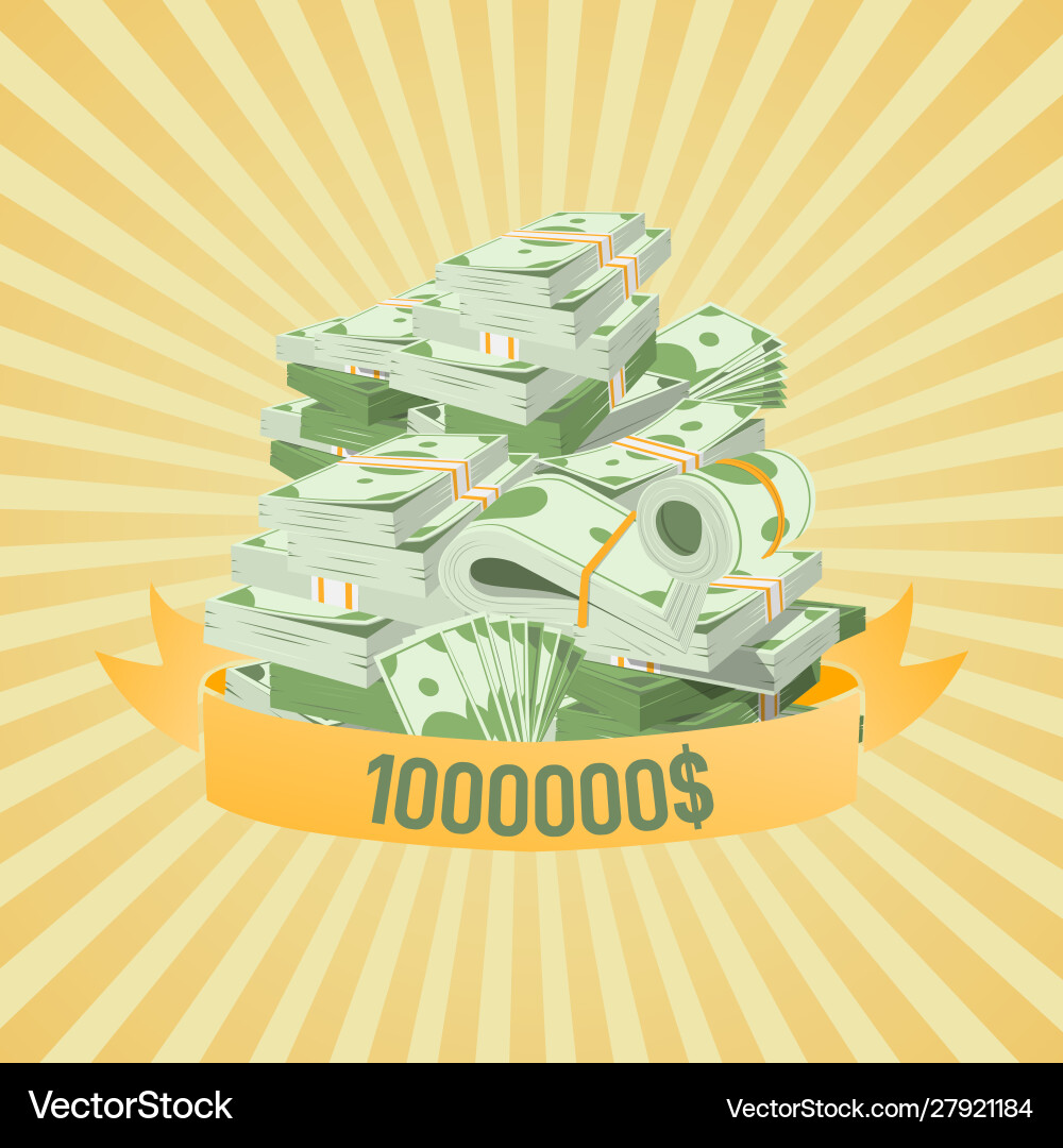 Pile bundles with money million dollars Royalty Free Vector