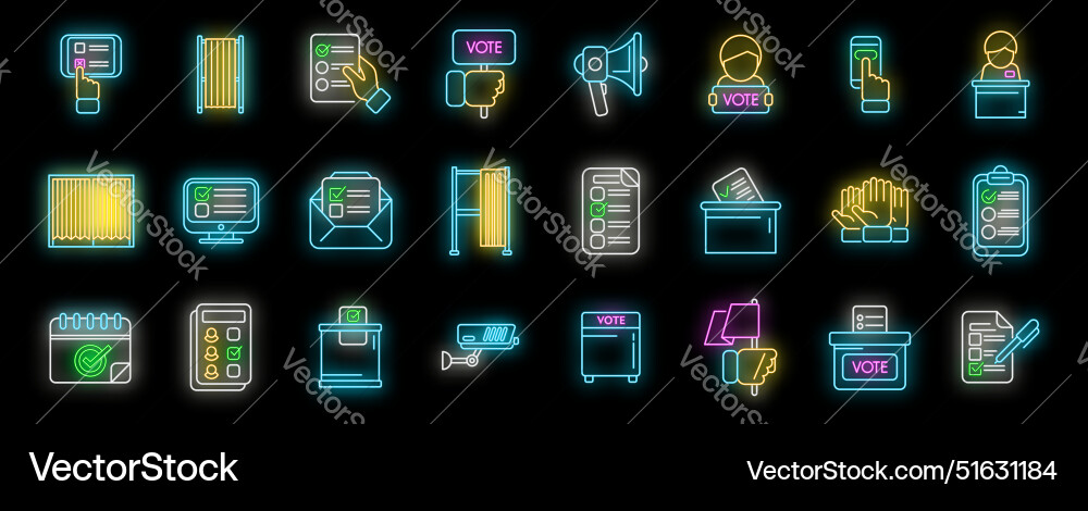 Polling booth icons set neon Royalty Free Vector Image