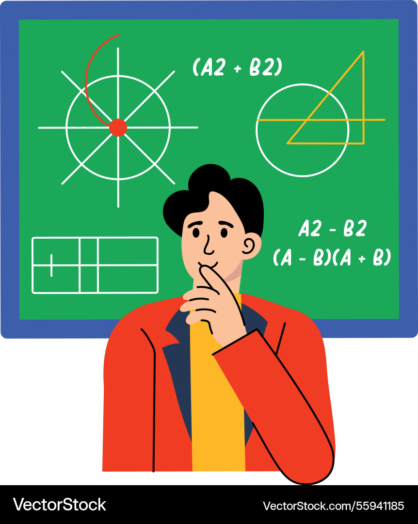 Character thinking about math problem flat illust Vector Image