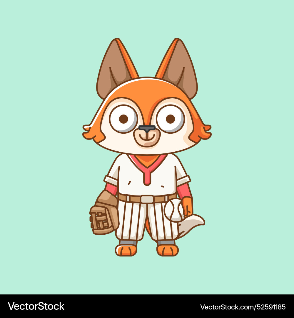 Cute fox baseball player animal kawaii chibi Vector Image