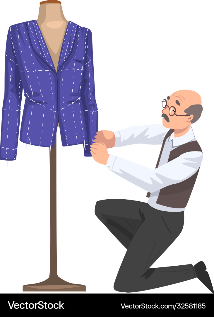 Male tailor adjusting jacket on mannequin Vector Image