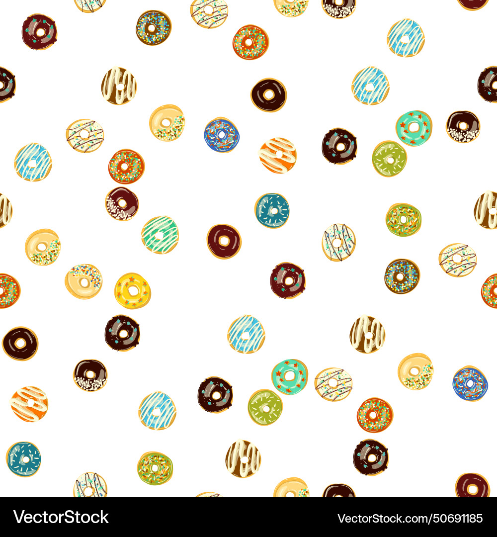Seamless donut pattern on white background Vector Image