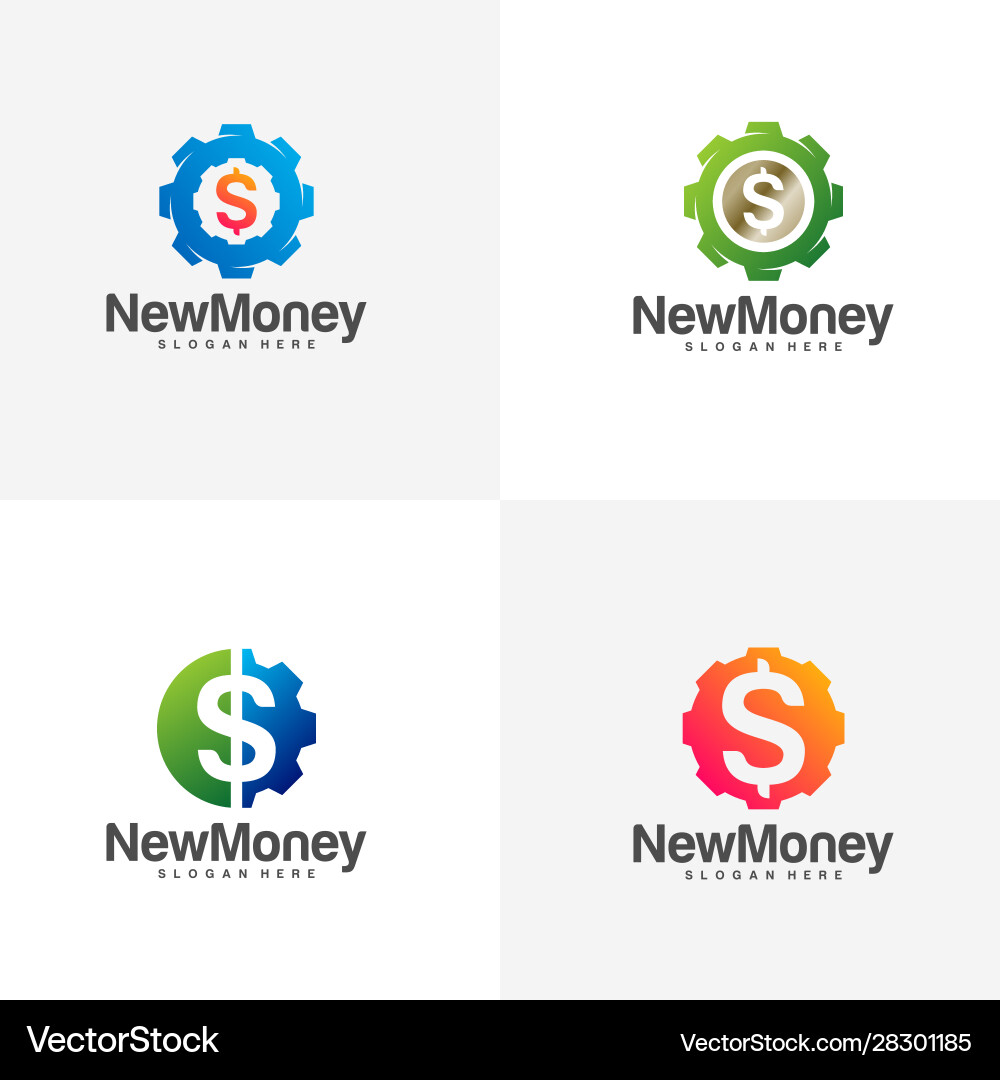 Set gear money logo design concept simple Vector Image