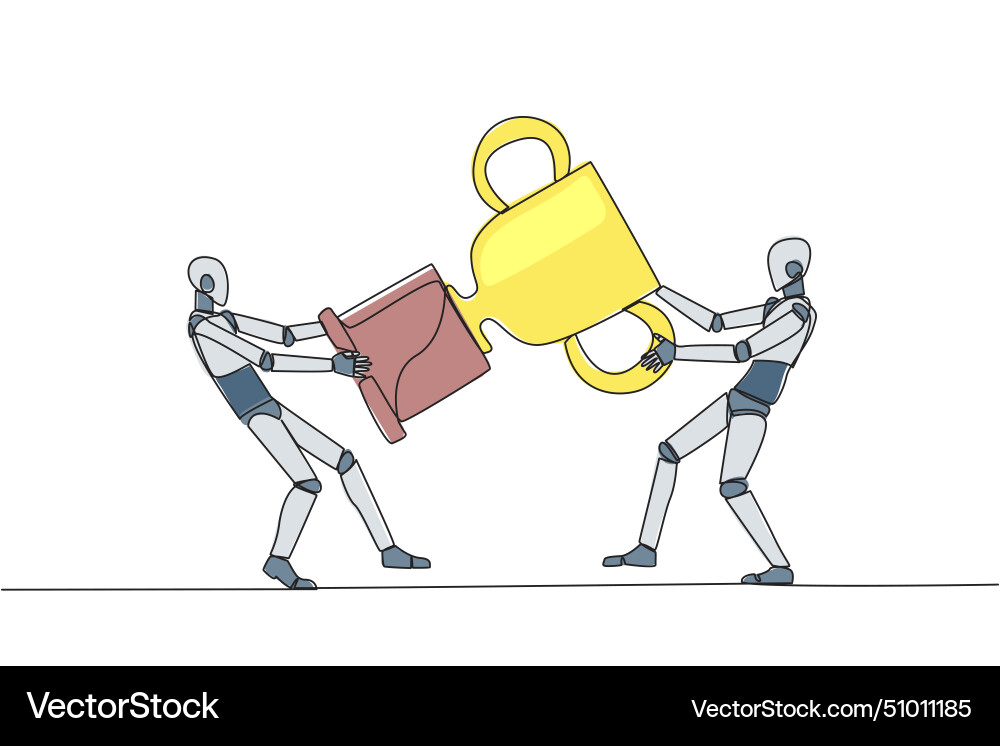 Single one line drawing two angry robot fighting Vector Image