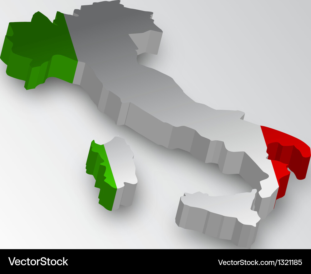 Three dimensional map of italy in flag colors Vector Image