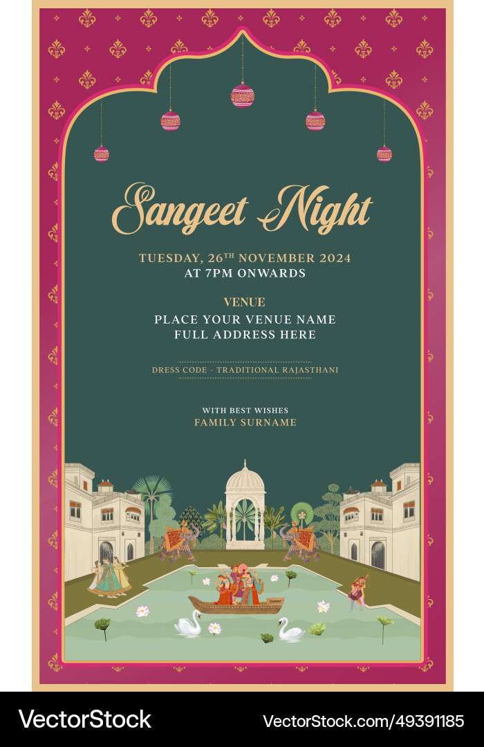 Traditional mughal sangeet night invitation card Vector Image