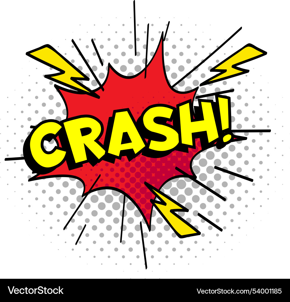 Yellow crash writing on a red comic explosion Vector Image