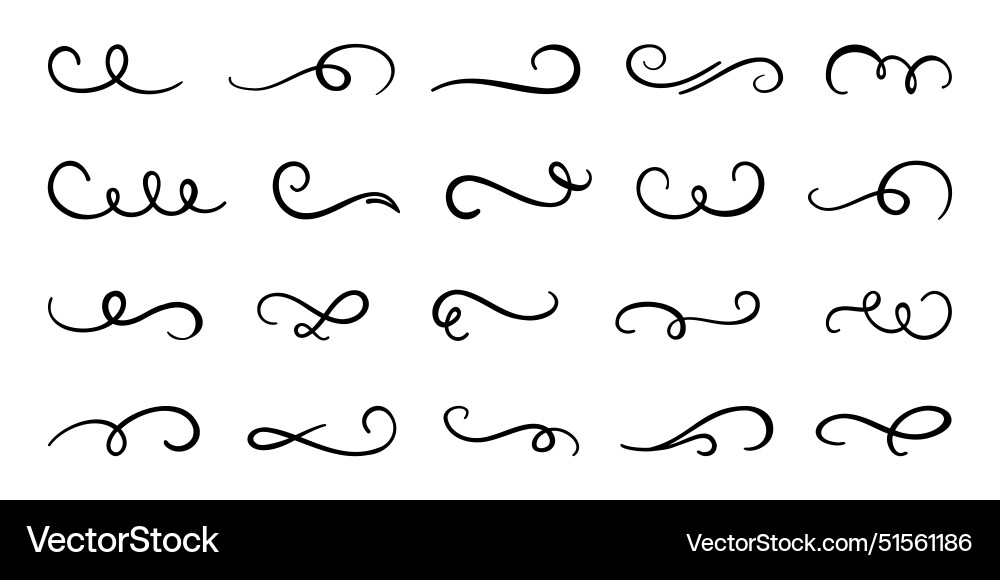 Black swirl curly element collection on a white Vector Image