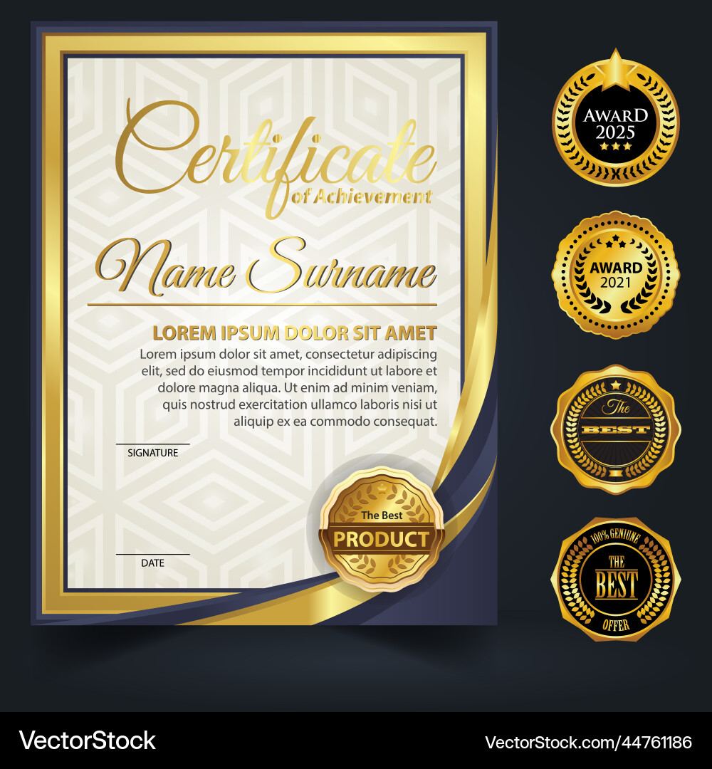 Elegant Certificate Template - Blue & Gold Vector Image