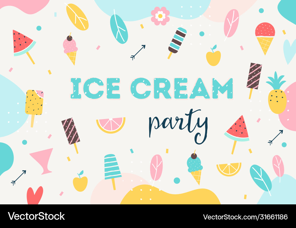 Ice cream party colorful background summer Vector Image
