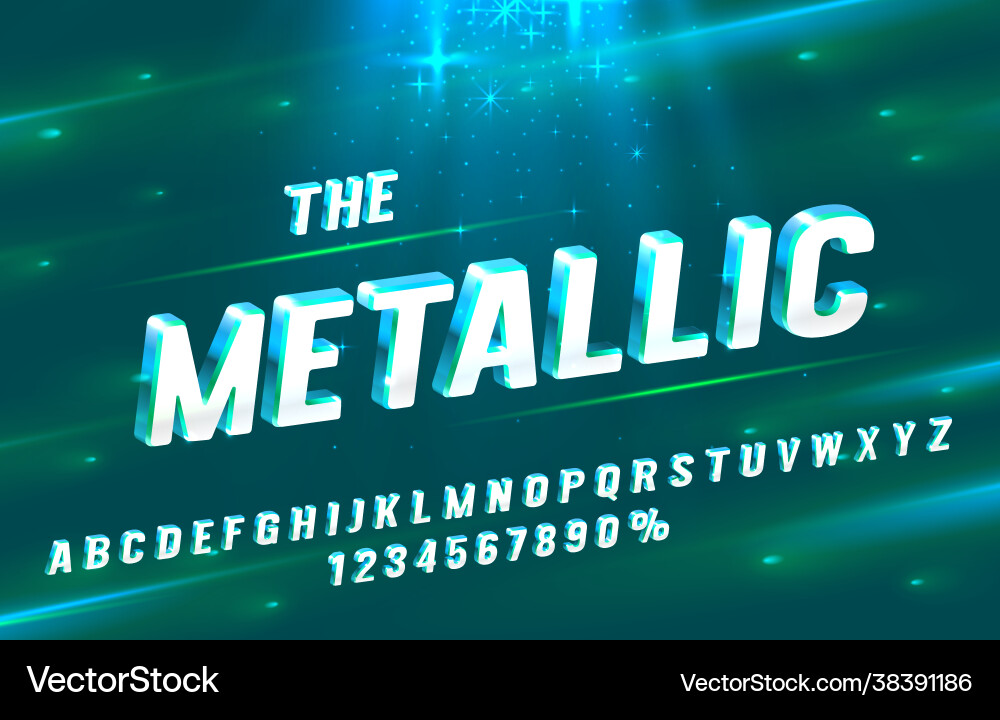 Metallic font set collection letters Royalty Free Vector