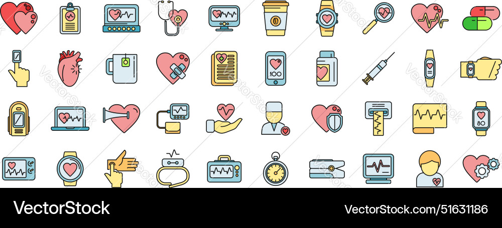 Palpitating icons set color line Royalty Free Vector Image