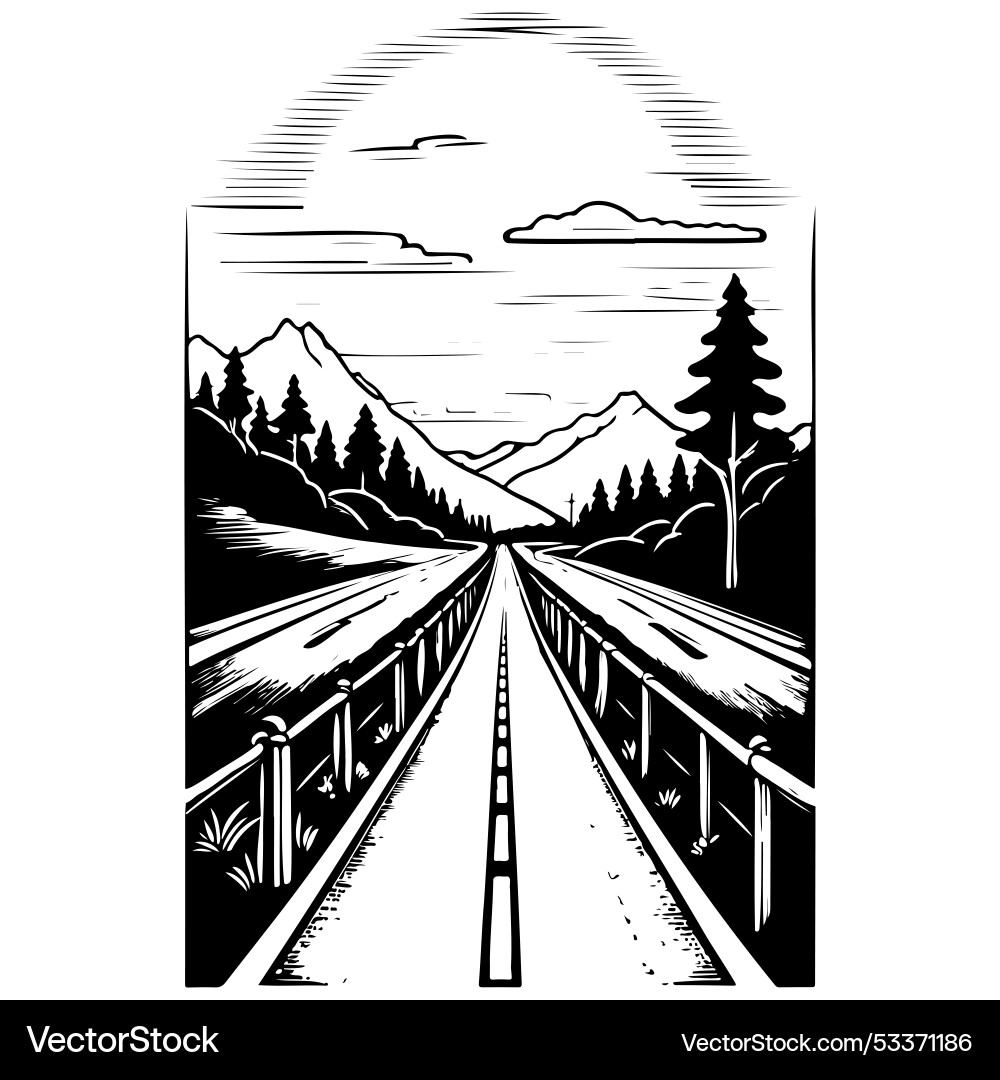 Road drawing outline cartoon line engraving Vector Image