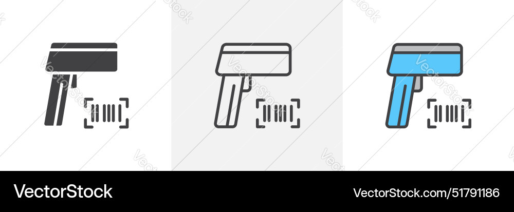 Scanner gun icon set black filled and outlined Vector Image