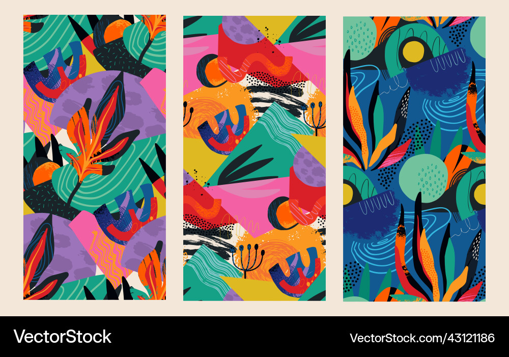 Set of three seamless patterns in modern Vector Image