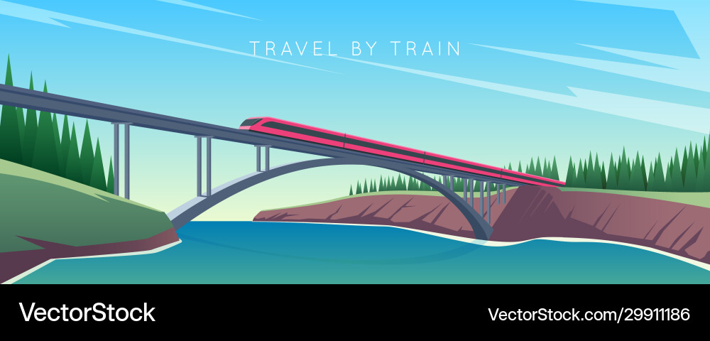 Train rides over bridge Royalty Free Vector Image