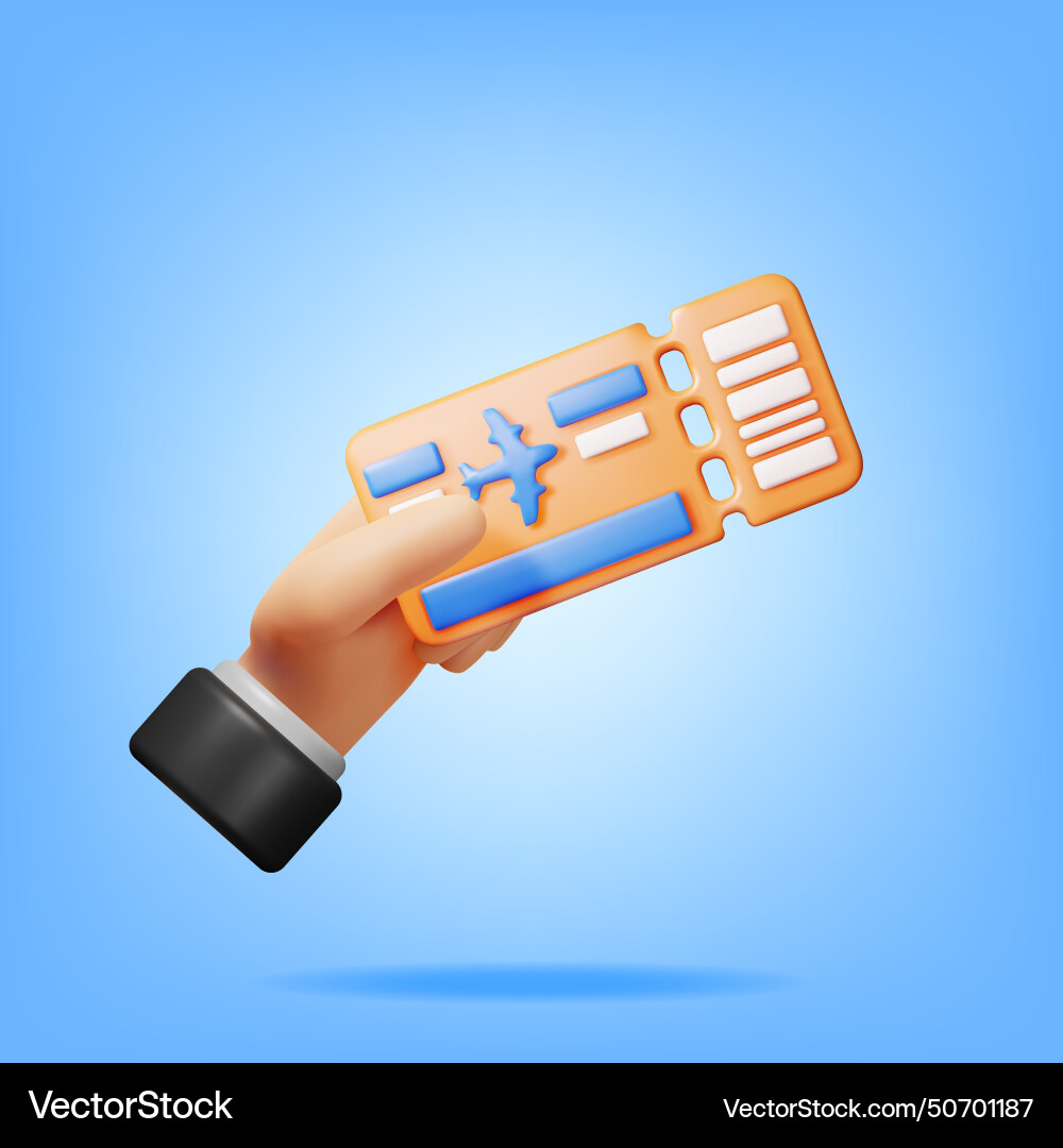 3d airline ticket or boarding pass in hand Vector Image