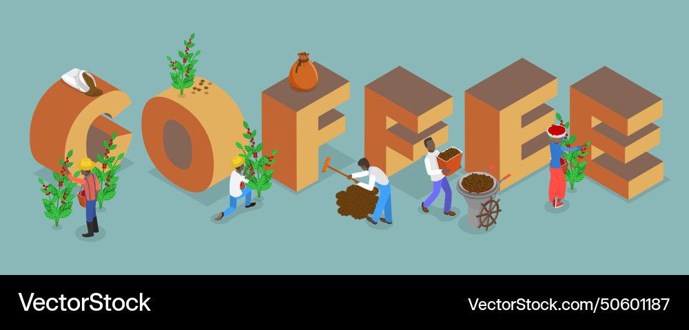 3d isometric flat of coffee Royalty Free Vector Image