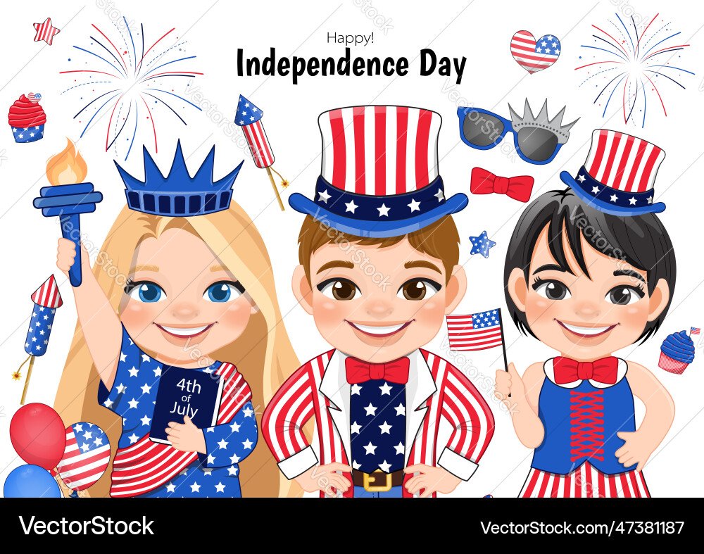American children portrait celebrating 4th Vector Image