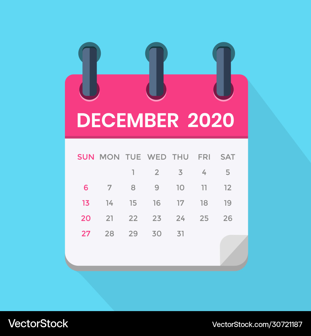 Dezember Kalendervorlage 2020 Lizenzfreies Vektorbild