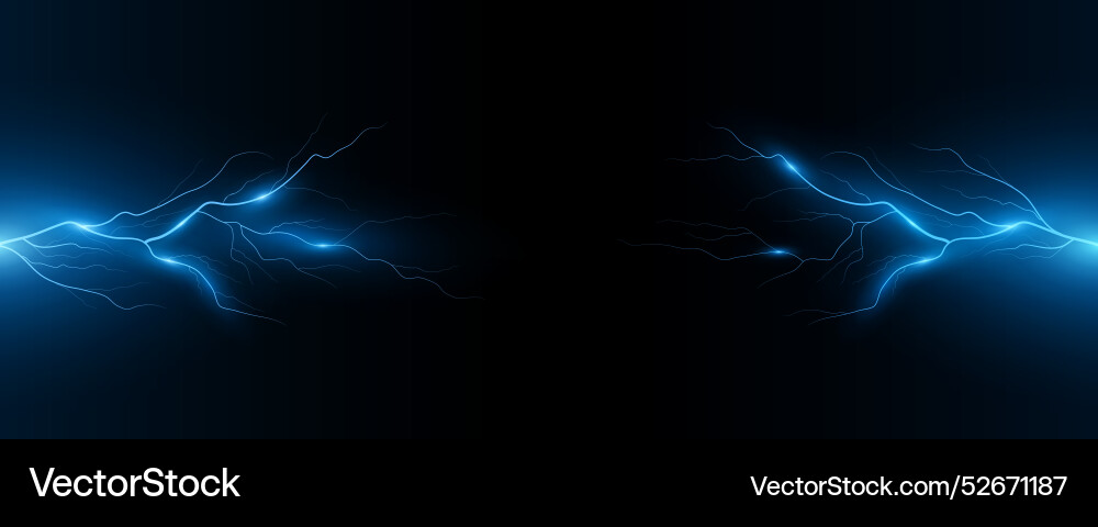 Realistic blue lightning effect isolated on black Vector Image