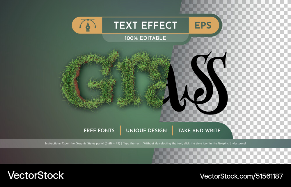 Realistic grass - editable text effect font style Vector Image