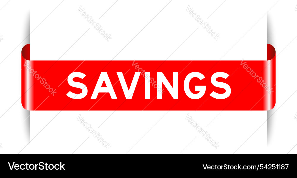 Red color inserted label banner with word savings Vector Image