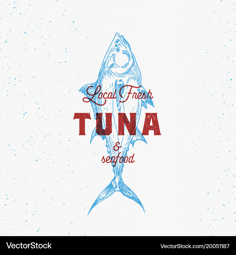 Retro Seafood Sign - Tuna & Shellfish Vector Image