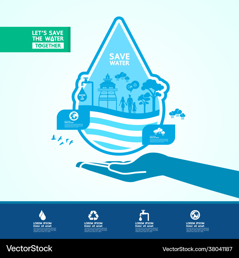 Save water for green ecology world Royalty Free Vector Image