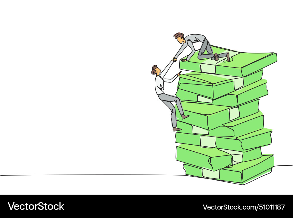 Single continuous line drawing businessman helps Vector Image