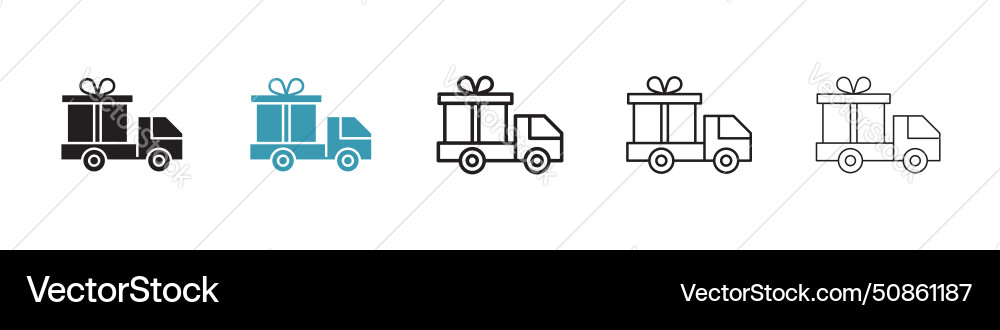 Truck carrying gift box icon set Royalty Free Vector Image
