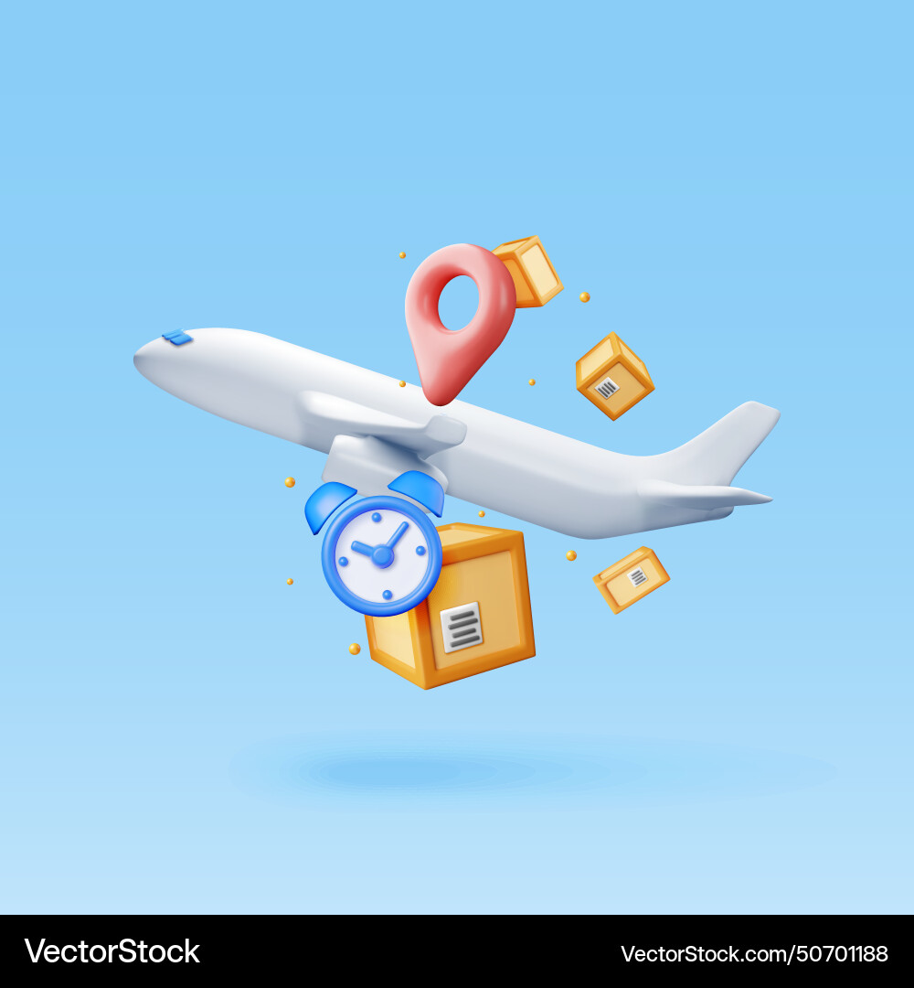 3d delivery airplane and cardboard boxes Vector Image