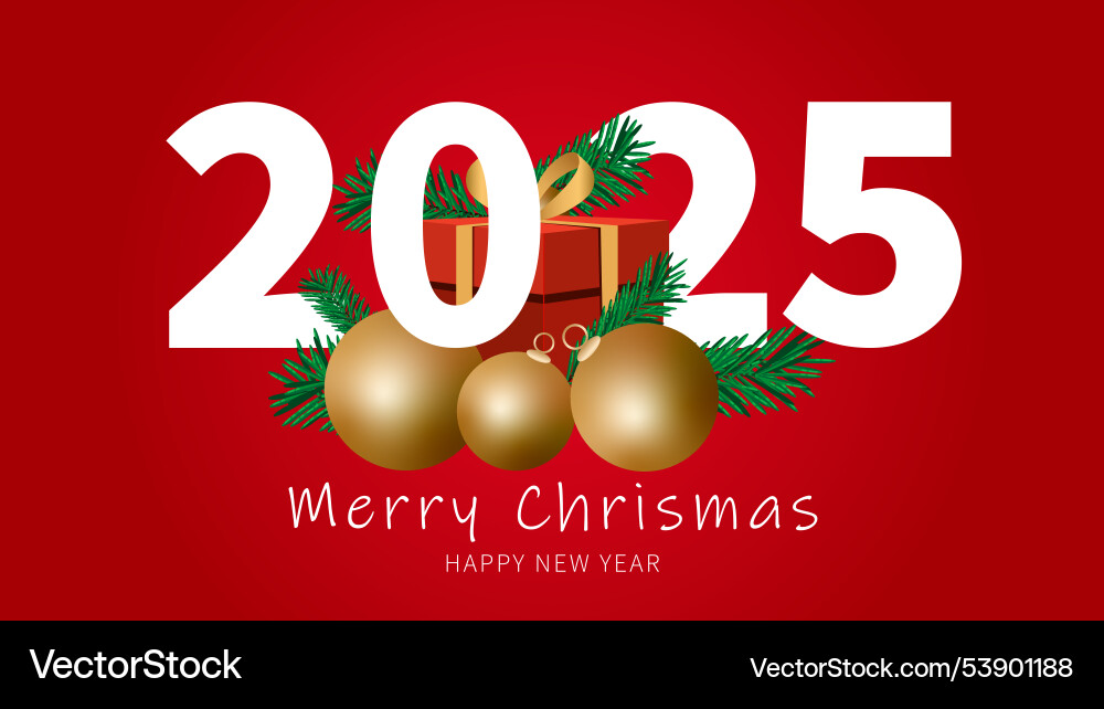 A 2025 christmas greeting card featuring red Vector Image