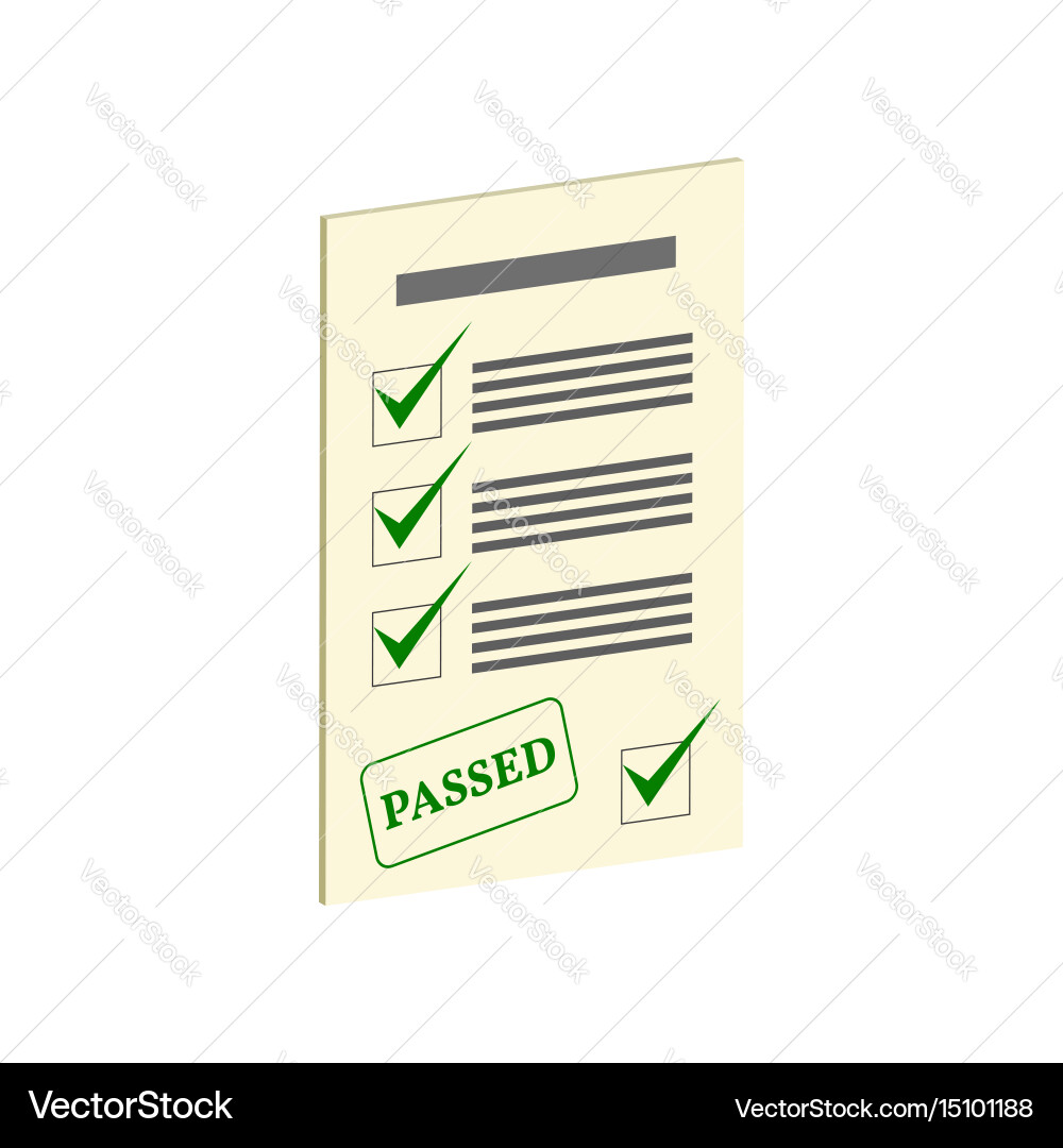 Exam pass symbol flat isometric icon or logo 3d Vector Image