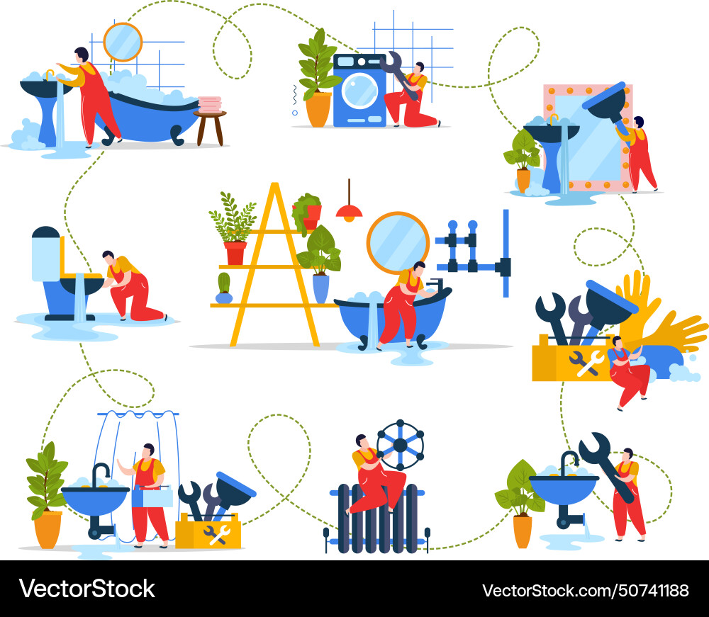 Flat plumber composition Royalty Free Vector Image