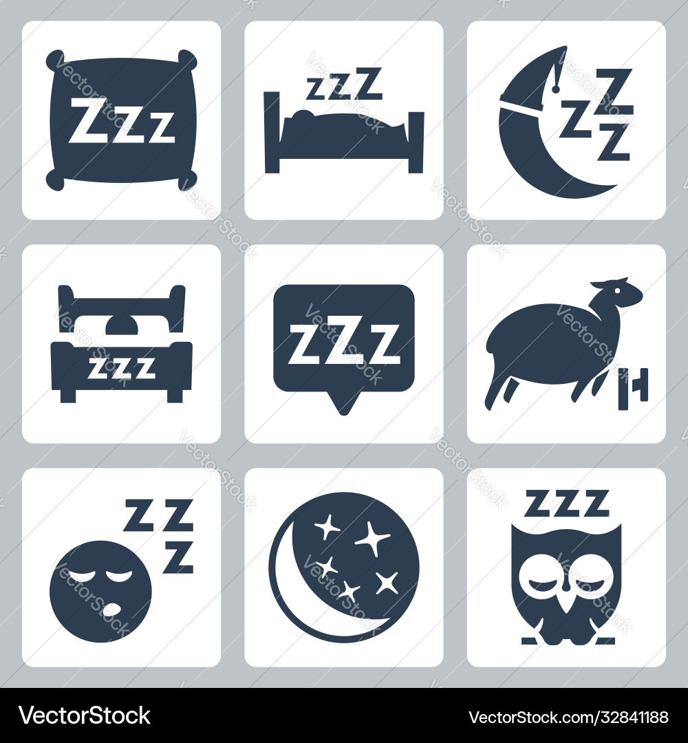 Isolated sleep concept icons set pillow bed moon Vector Image