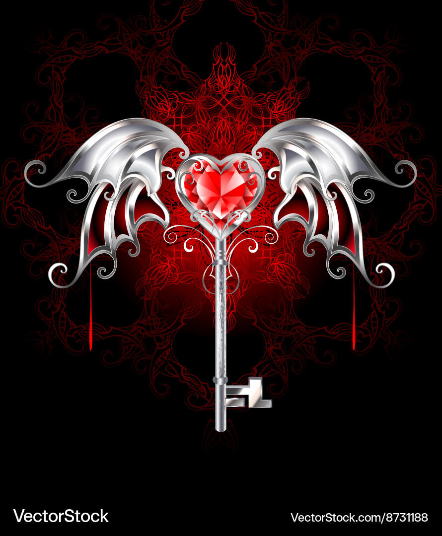 Key with vampire heart Royalty Free Vector Image