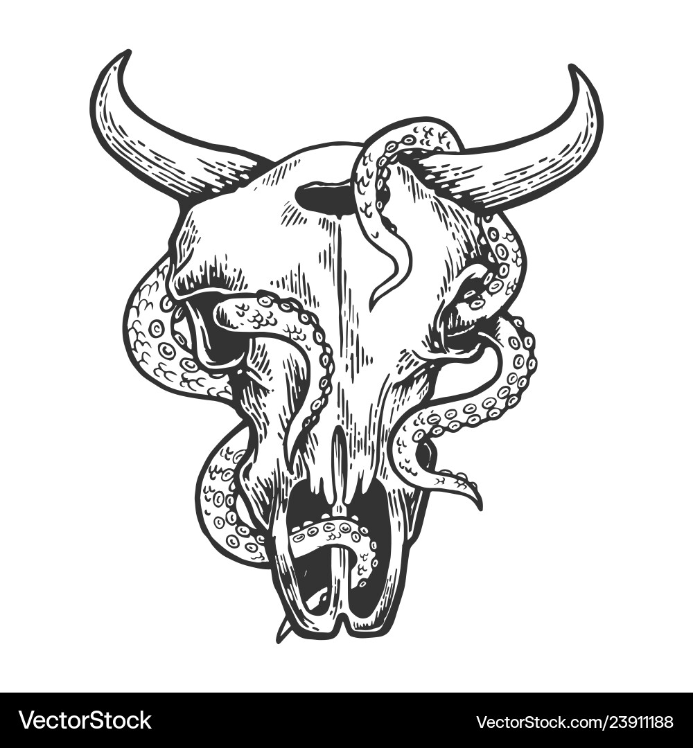 Octopus in cow skull Royalty Free Vector Image