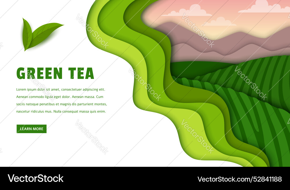 Paper cut tea plantation landing page template Vector Image