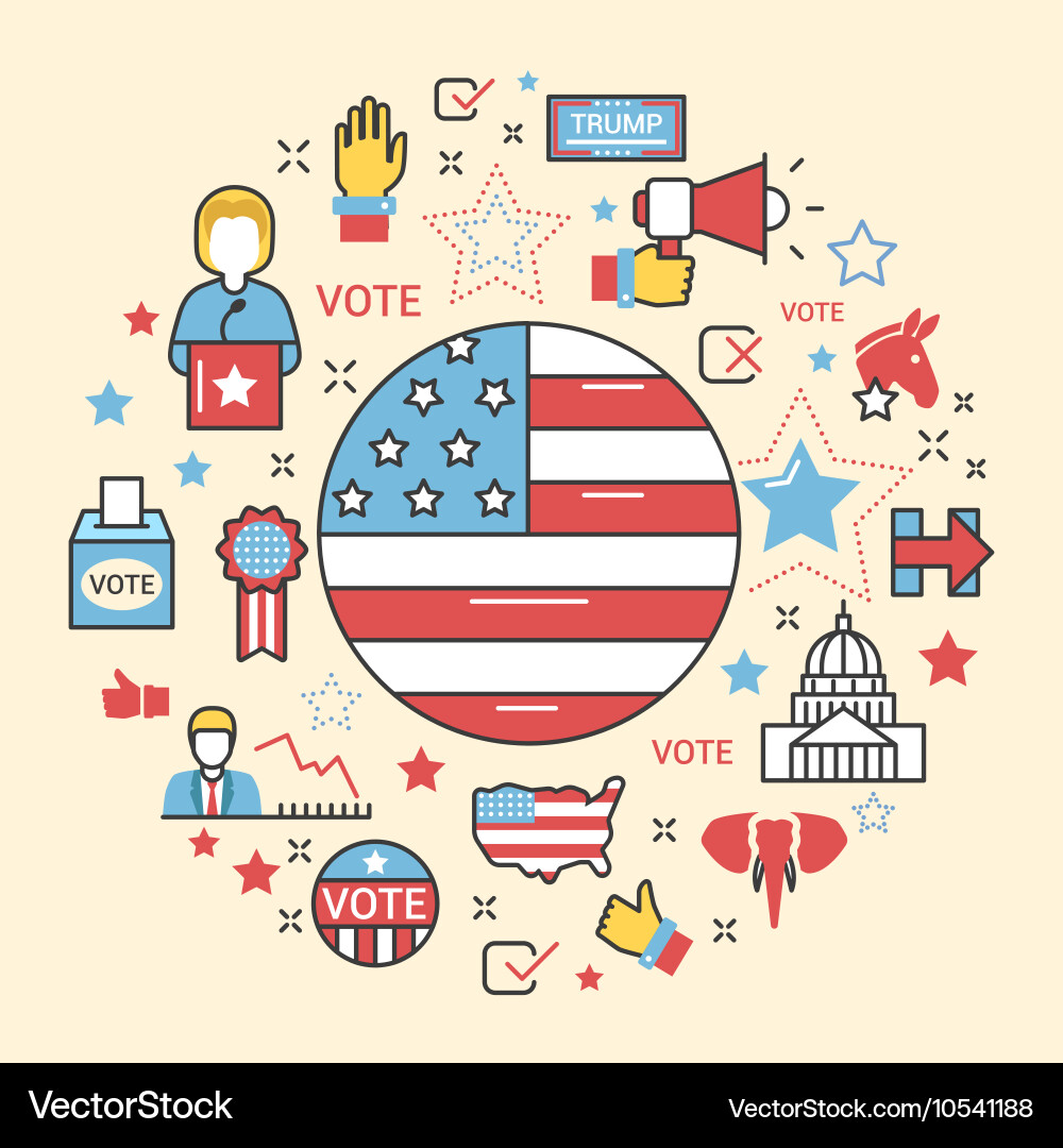 Usa presidential election 2016 line art thin icons