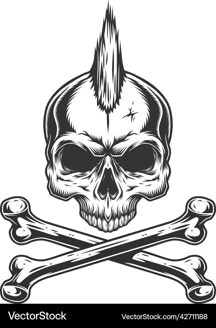 Vintage monochrome skull with mohawk Royalty Free Vector