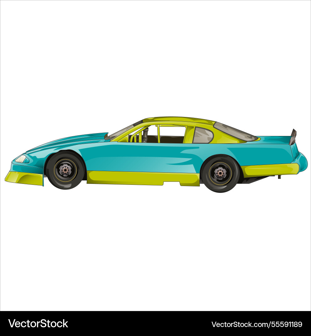 Blue drag racing car with yellow strip Royalty Free Vector