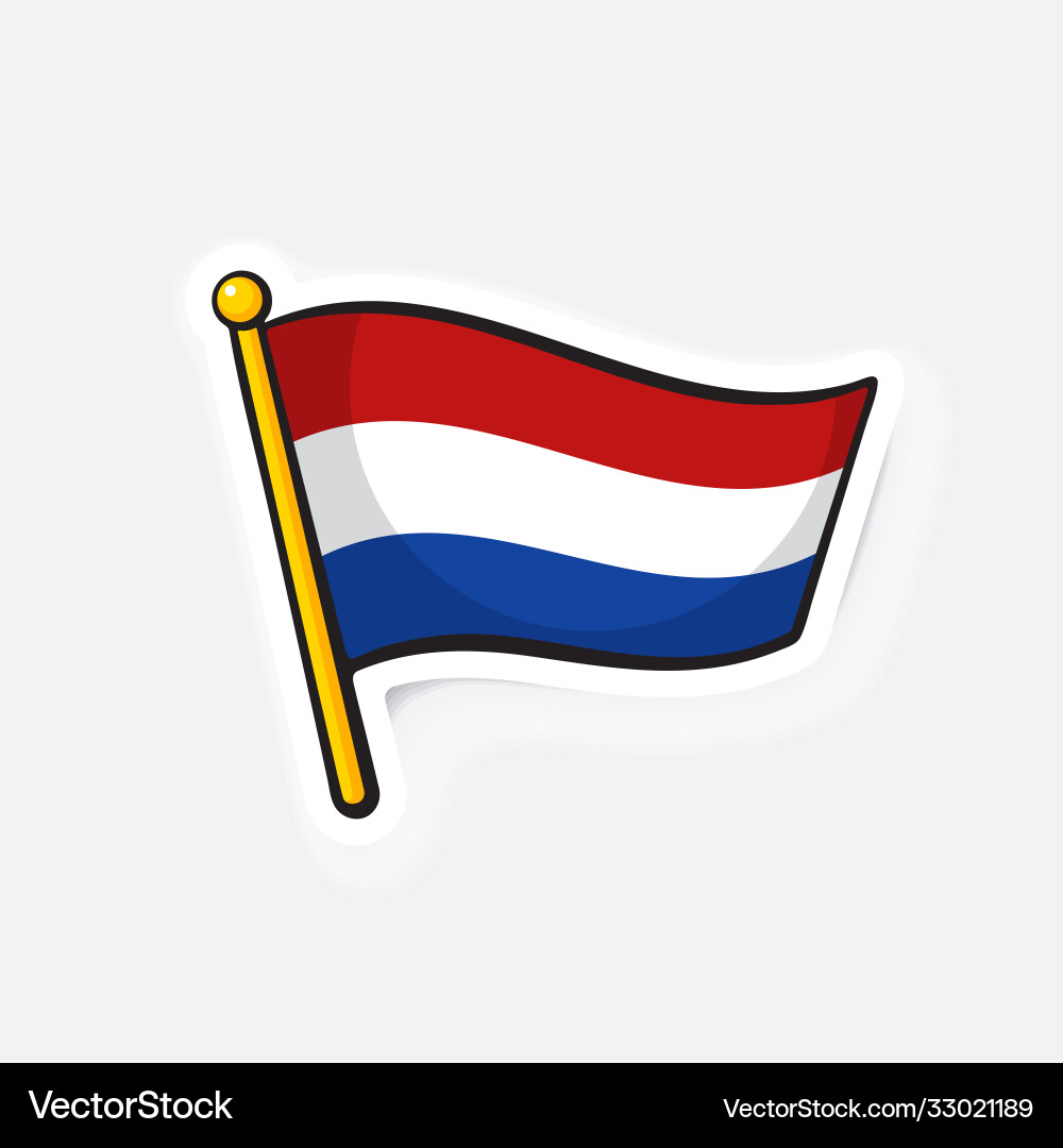 Dutch Flag Sticker on Flagpole Royalty Free Vector Image