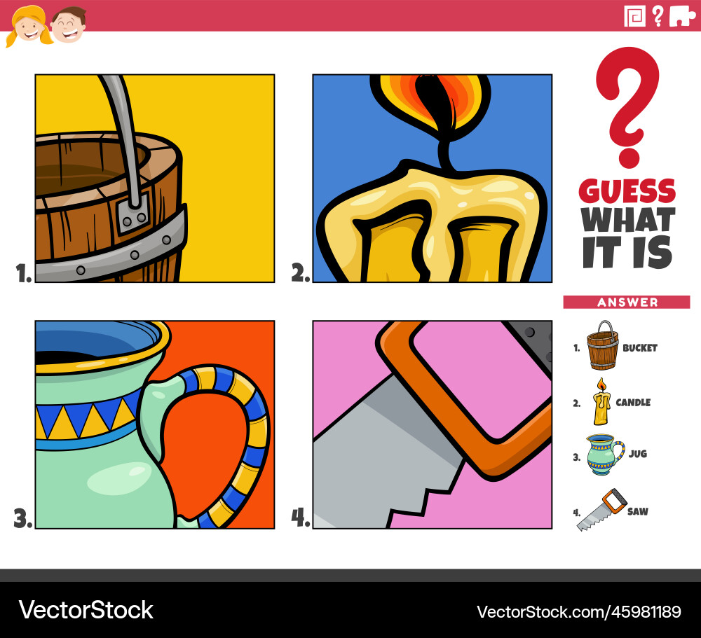 Guess the objects cartoon educational game Vector Image
