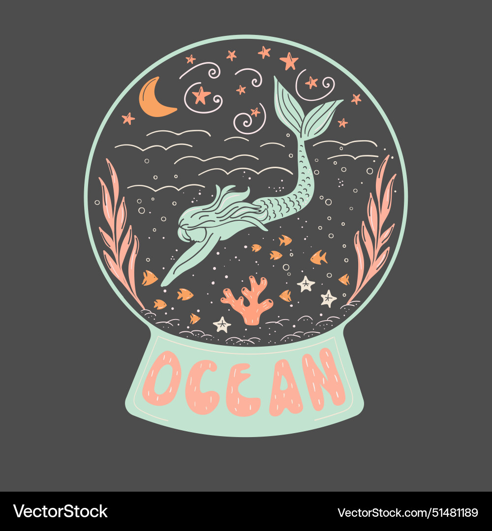 Ocean snow globe poster Royalty Free Vector Image