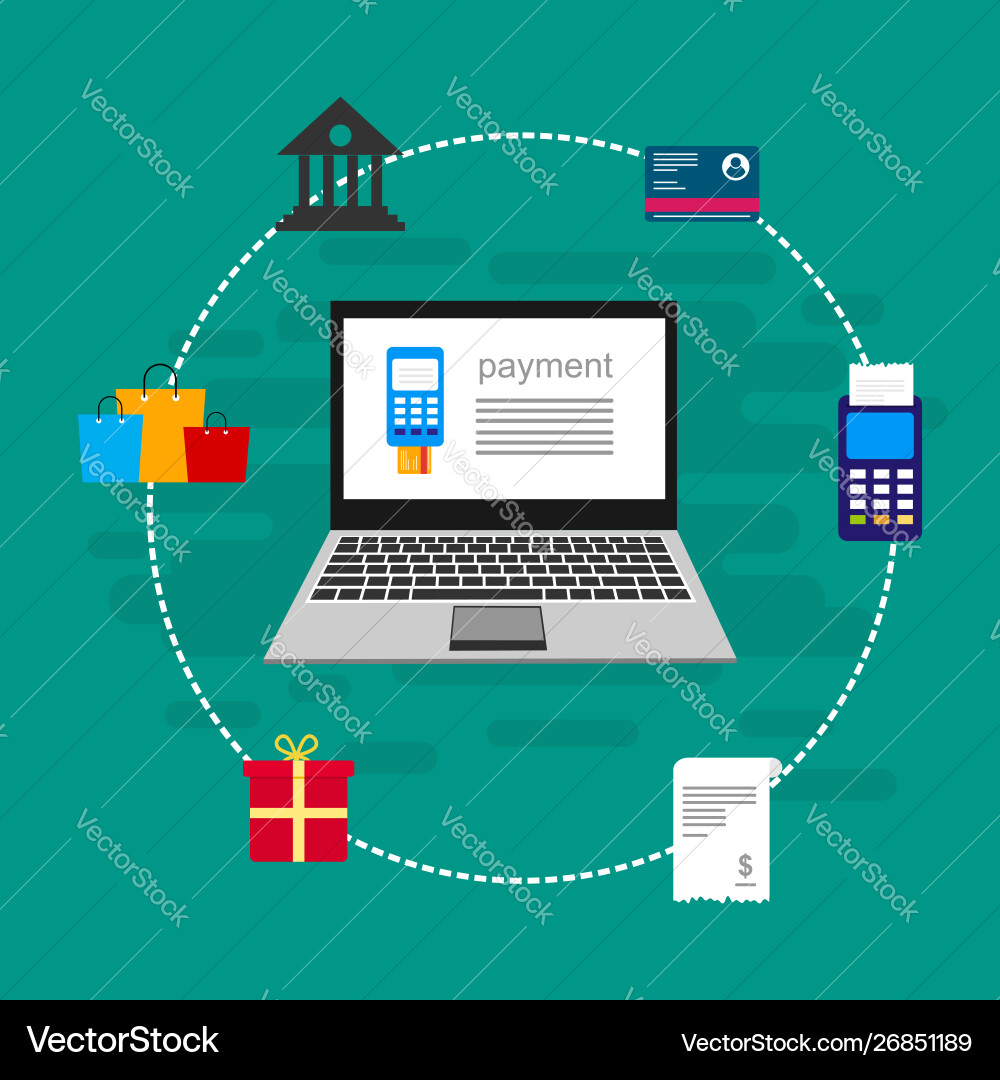Online payment on computer flat cartoon big pay Vector Image