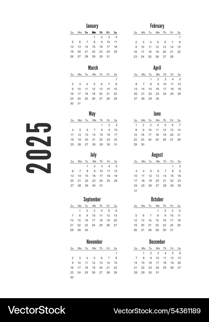 Pocket calendar on 2025 year template Royalty Free Vector