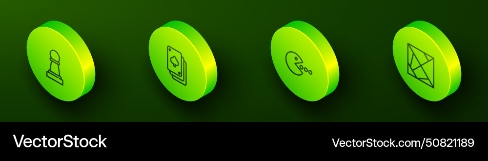 Set isometric line chess playing cards pacman Vector Image