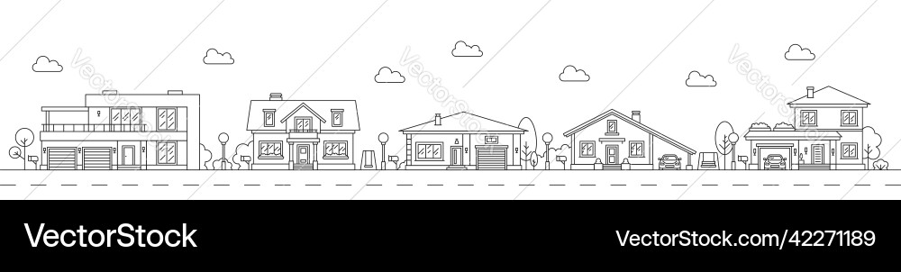 Suburban Line Art Cityscape Royalty Free Vector Image