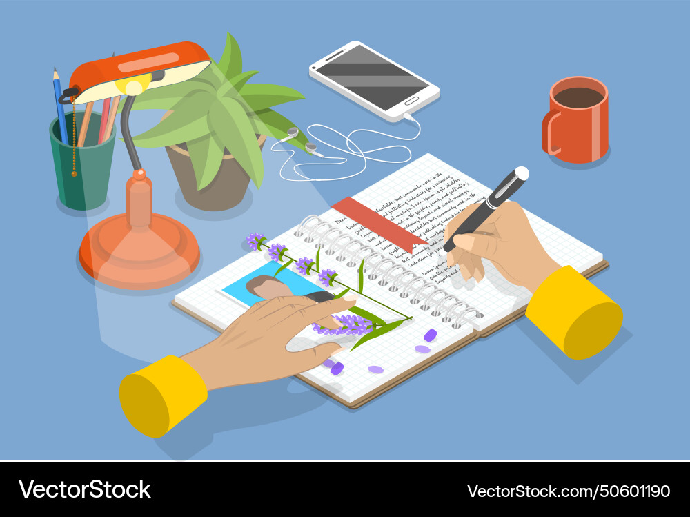 3d isometric flat of writing Royalty Free Vector Image